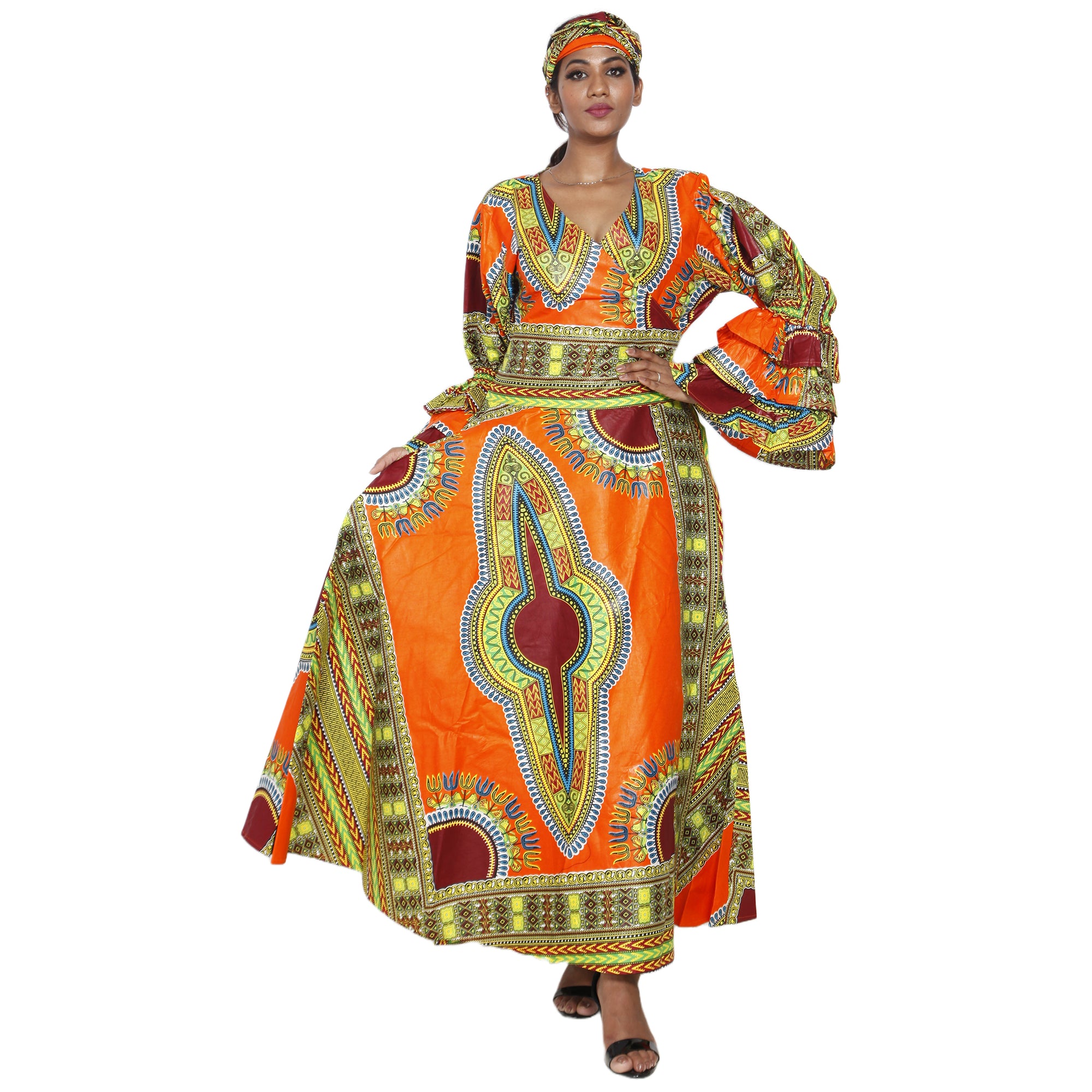 Women's Dashiki Ruffle Sleeve Maxi Wrap Dress - African Stars – African ...