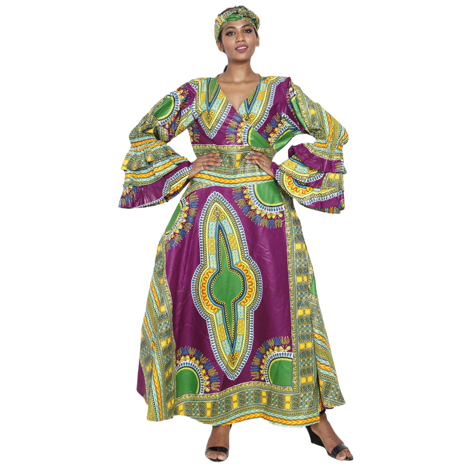 Women's Dashiki Ruffle Sleeve Maxi Wrap Dress - African Stars – African ...