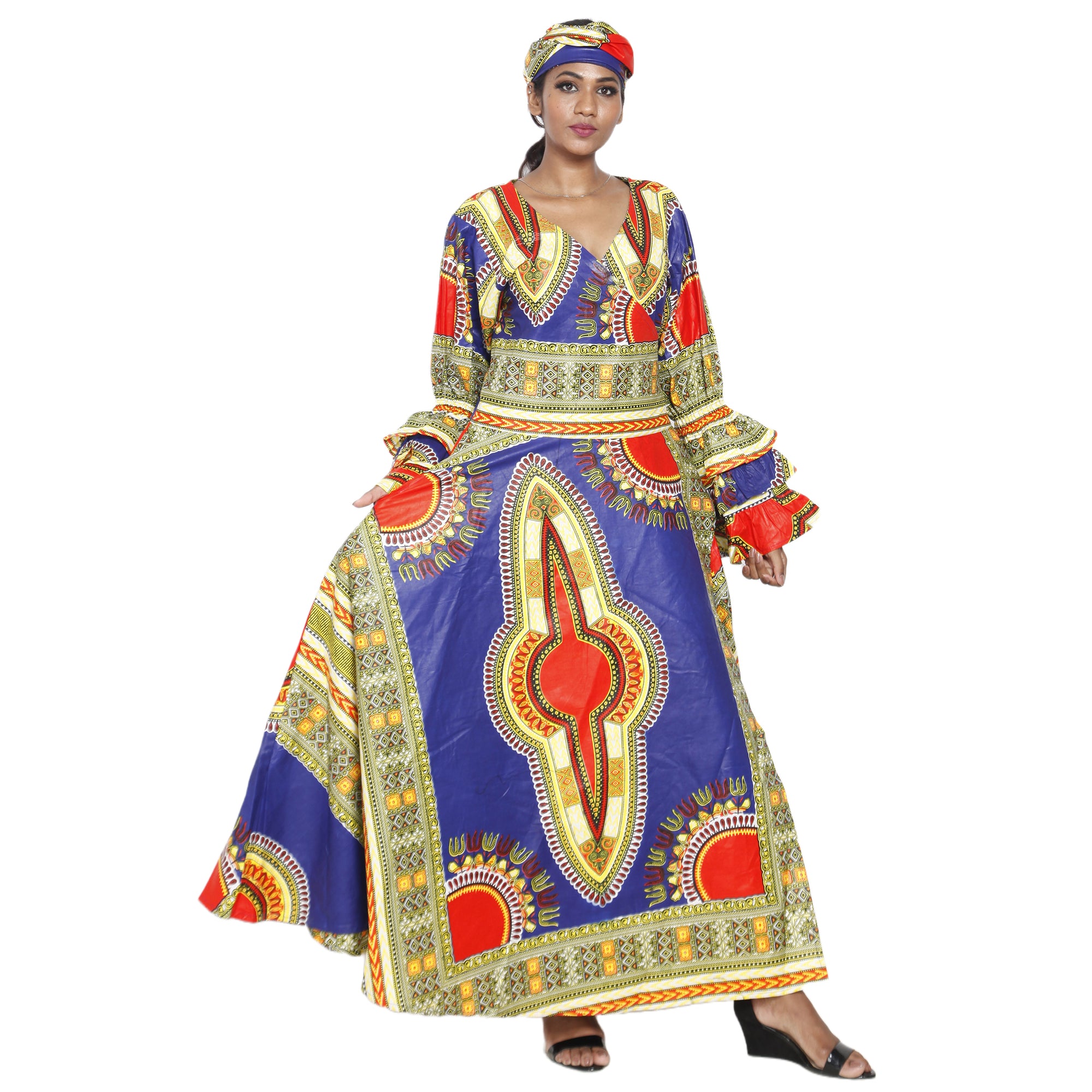 Women's Dashiki Ruffle Sleeve Maxi Wrap Dress - African Stars – African ...