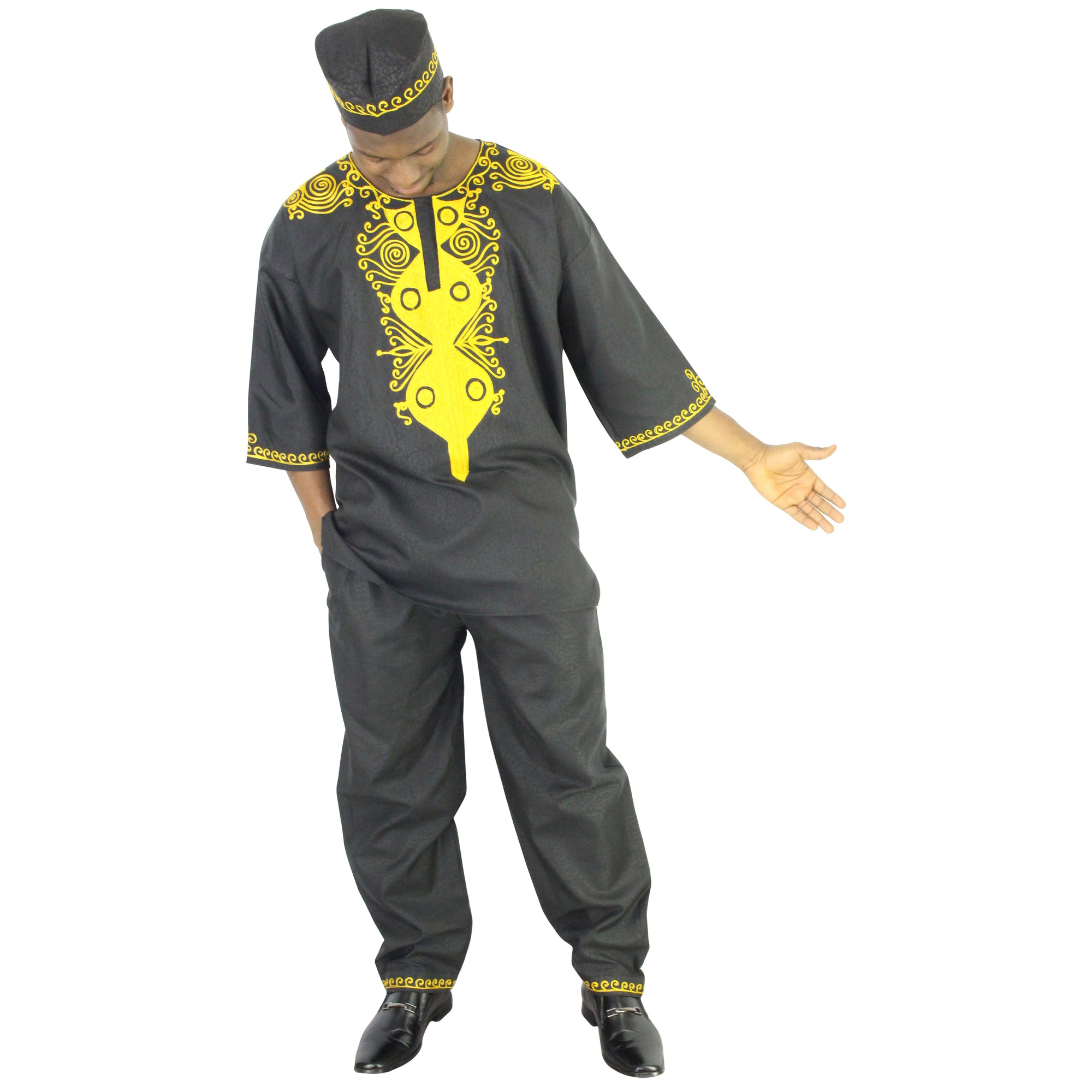 Men's African Short-Sleeve 3-piece Shoulder Embroidery Set – African-Stars